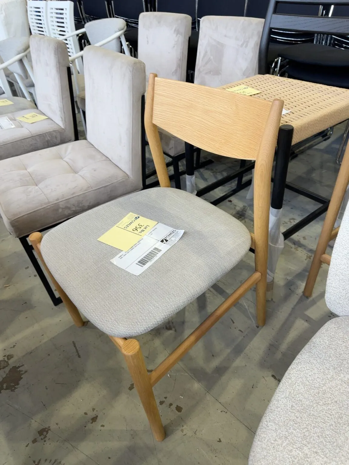 SAMPLE - STELLA DINING CHAIR, AMERICAN OAK, LIGHT GREY FABRIC SOLD AS ...