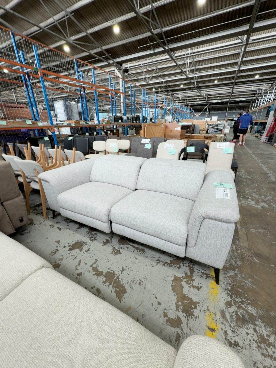EX DISPLAY YASS 2 SEATER SOFA, LIGHT GREY FABRIC, ELECTRIC RECLINERS ...