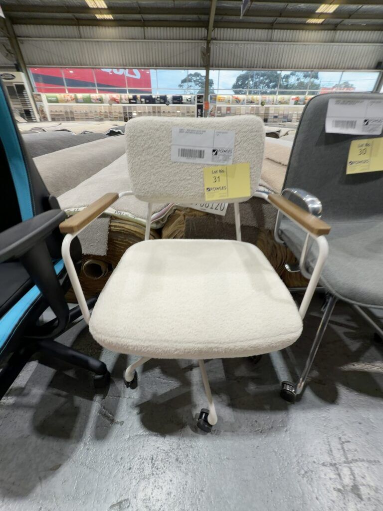 SAMPLE - BEIGE BOUCLE OFFICE CHAIR, WEIGHT 120KG RRP$150 SOLD AS IS ...