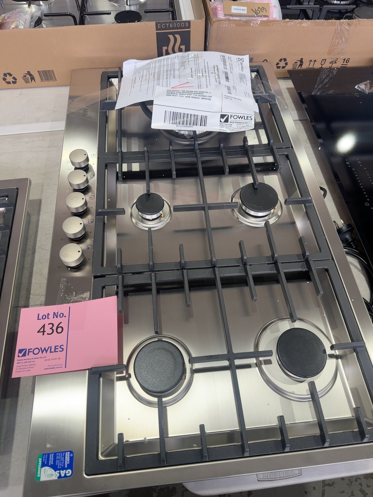 AEG HG90FX-MB 900MM GAS COOKTOP, 5 BURNER WITH RECESSED BURNERS ...