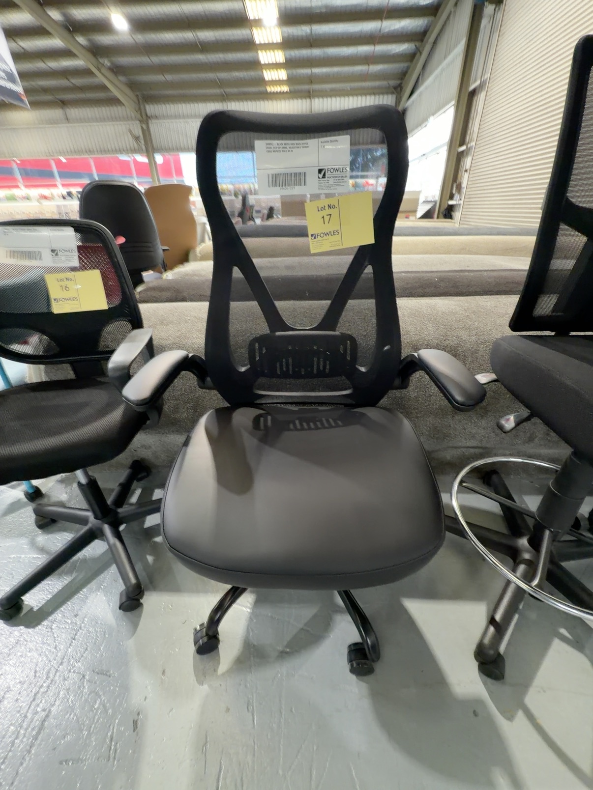 SAMPLE - BLACK MESH HIGH BACK OFFICE CHAIR, FLIP UP ARMS, ADJUSTABLE ...