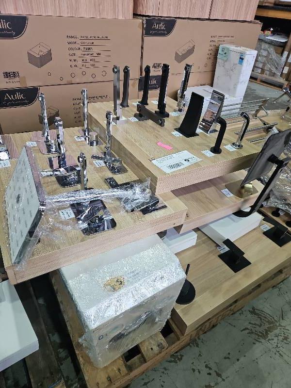 PALLET OF EX SHOWROOM DISPLAY BOARDS WITH SHOWER MIXERS, SPOUTS, SHOWER ...