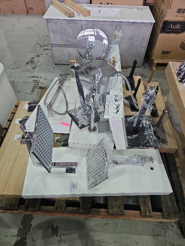 PALLET OF EX SHOWROOM DISPLAY BOARDS WITH SHOWER MIXERS, SHOWER HEADS ...
